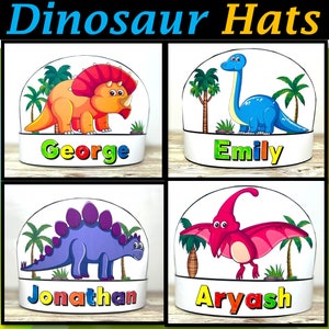 Dinosaur Hats, Paper Crown, Name Hats Printable Coloring Dino Party DIY ...