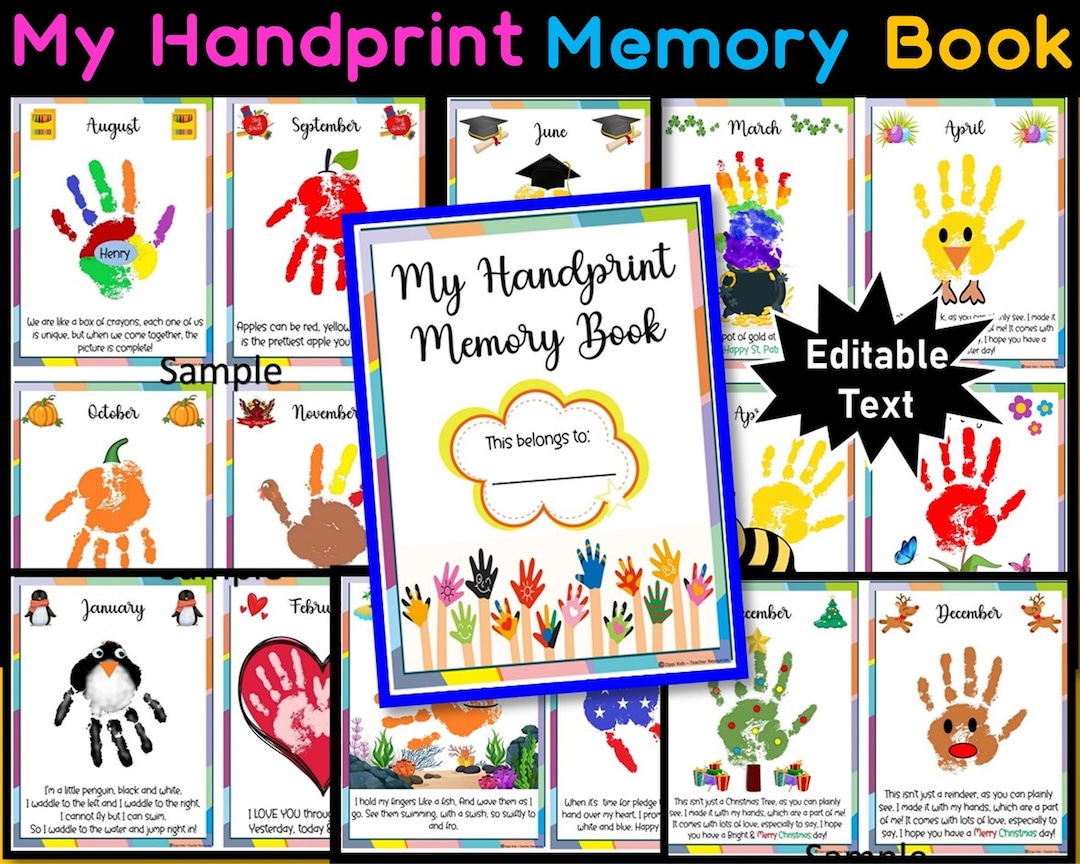 My Handprint Memory Book With Poems, Year-long Printable Memory Book ...