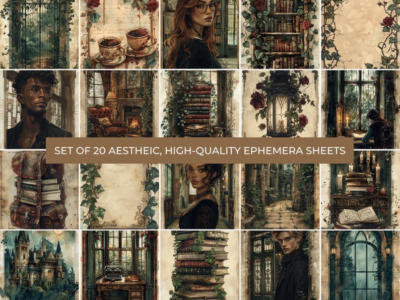 Dark Academia Junk Journal Kit, Magic School Scrapbook Pages, Library ...