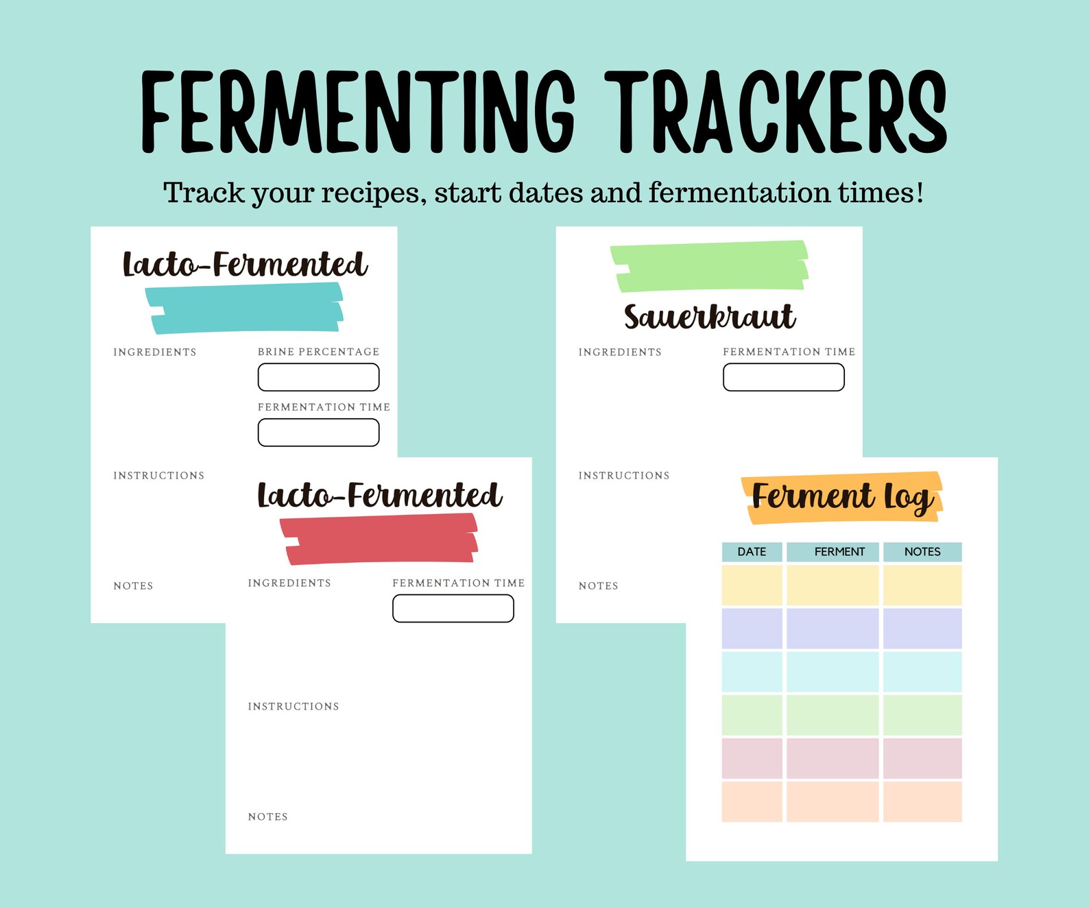 Fermenting Trackers Ferment Log Recipe Tracker Recipe Cards - Etsy