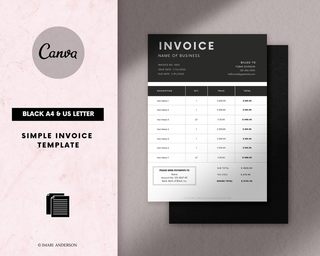Editable Simple Black Invoice Template Printable Invoice Business ...