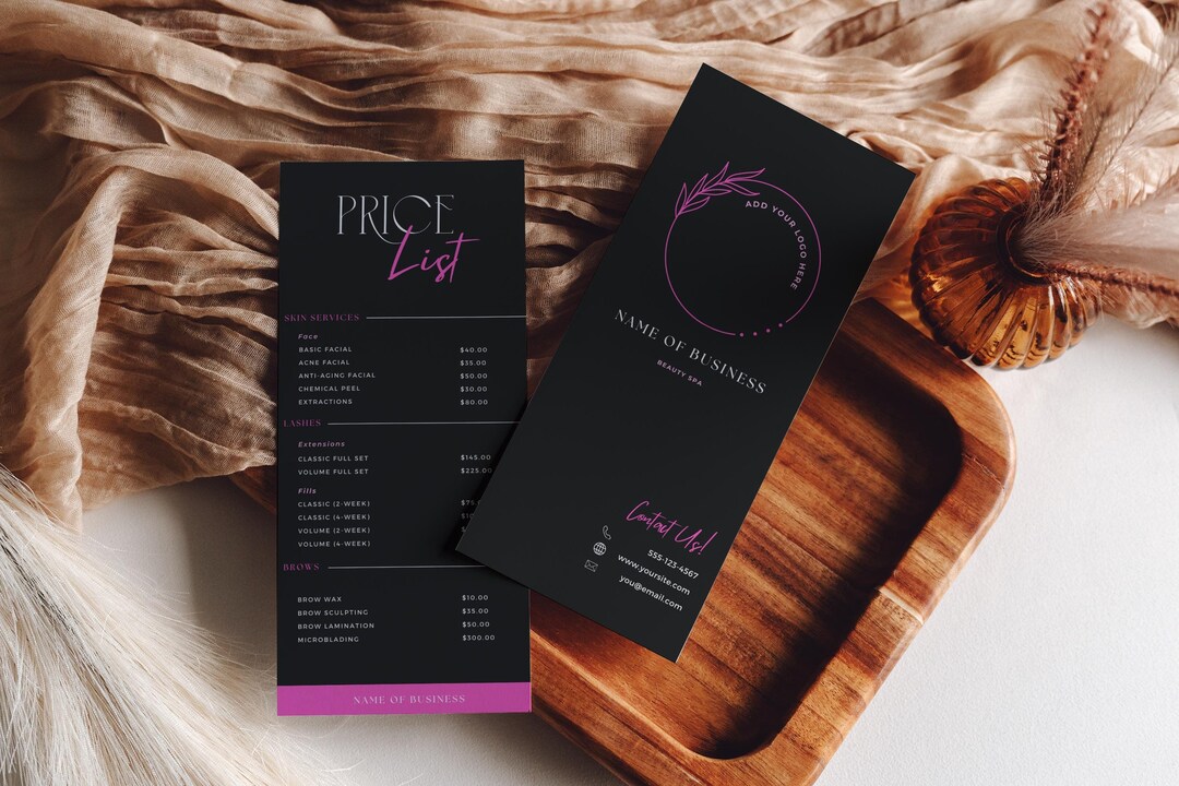 Editable Price List Template, Esthetician and Hair Salon Price Sheet ...