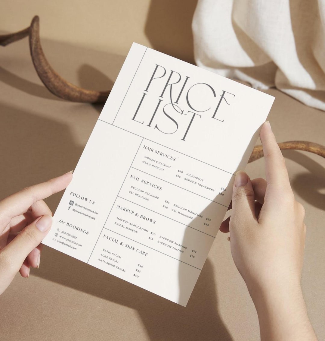 Price List Template, Esthetician and Beauty Salon Price Sheet, Modern ...