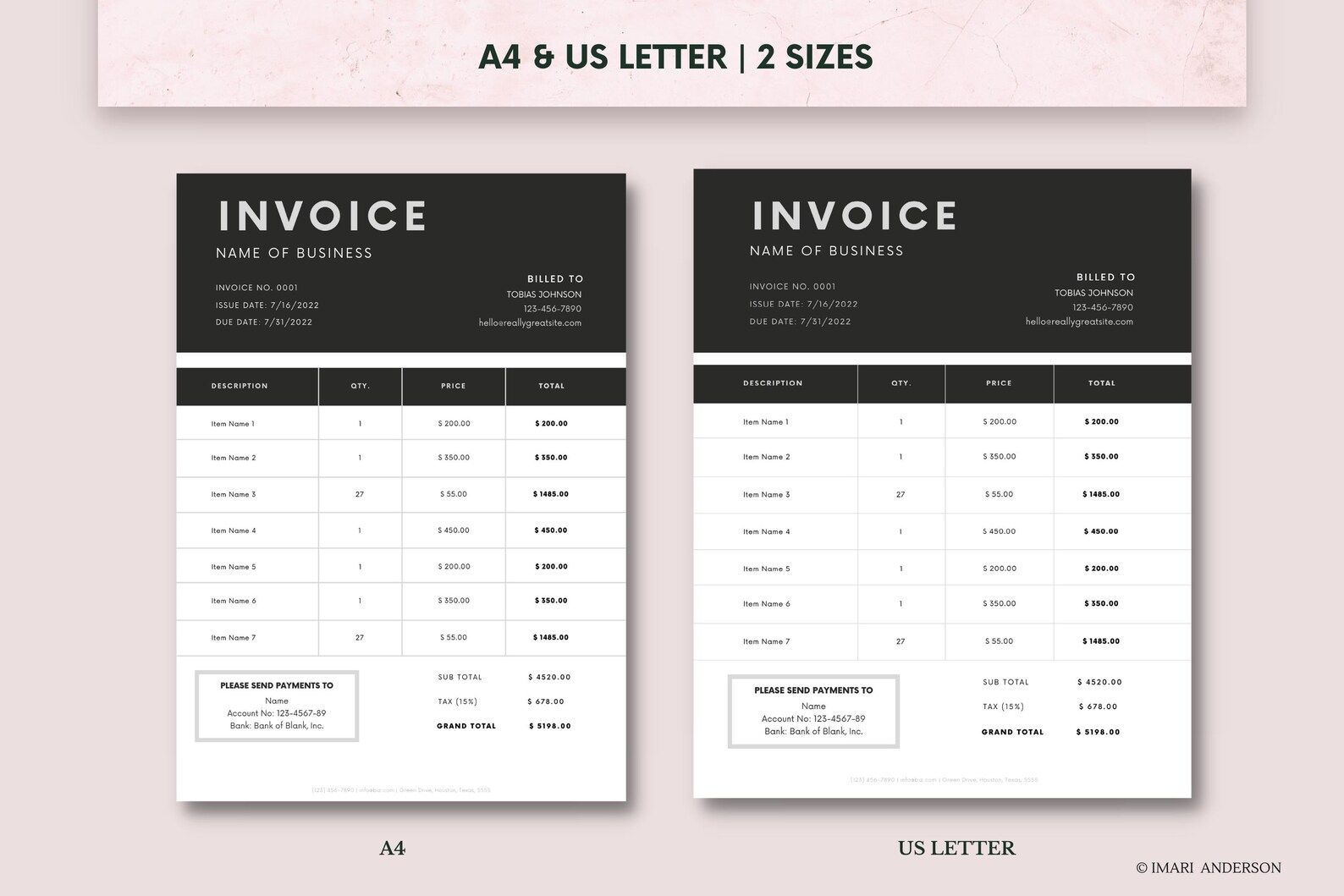 Black Invoice Template, Printable Sales Sheet, Editable Order Form ...