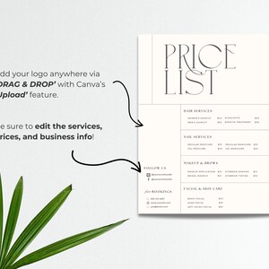 Price List Template, Esthetician and Beauty Salon Price Sheet, Modern ...