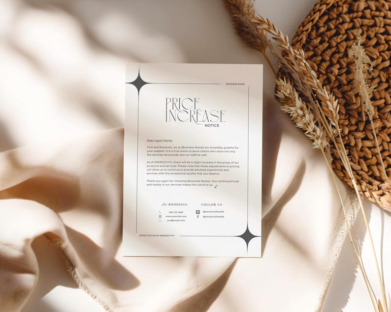 Price Increase Notice Template, Esthetician and Hair Beauty Salon ...