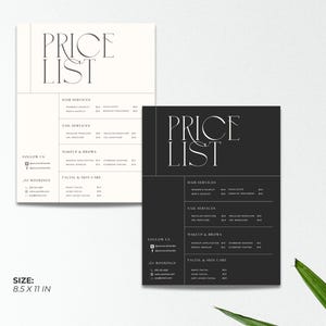 Price List Template, Esthetician and Beauty Salon Price Sheet, Modern ...