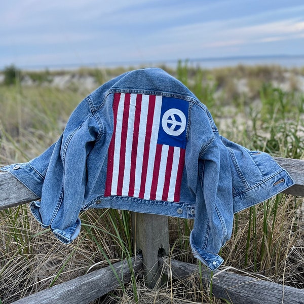 American Flag Denim Jacket - Etsy