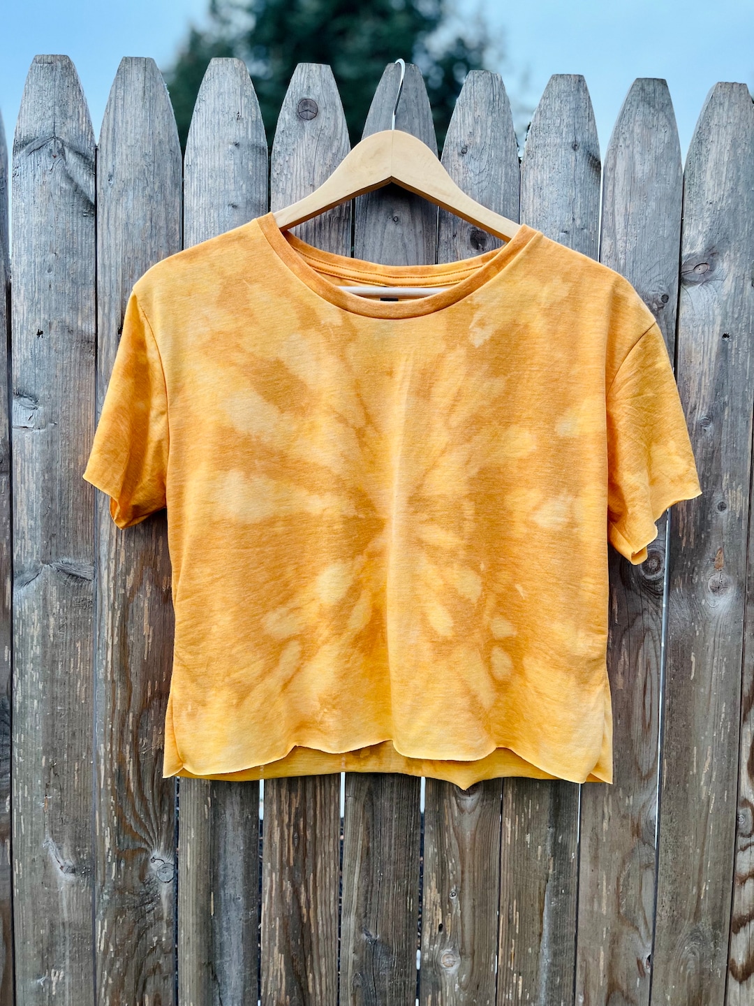 Large Yellow Cropped Tie Dye Bleach Dye Festival Shirt, V Neck Shirt ...