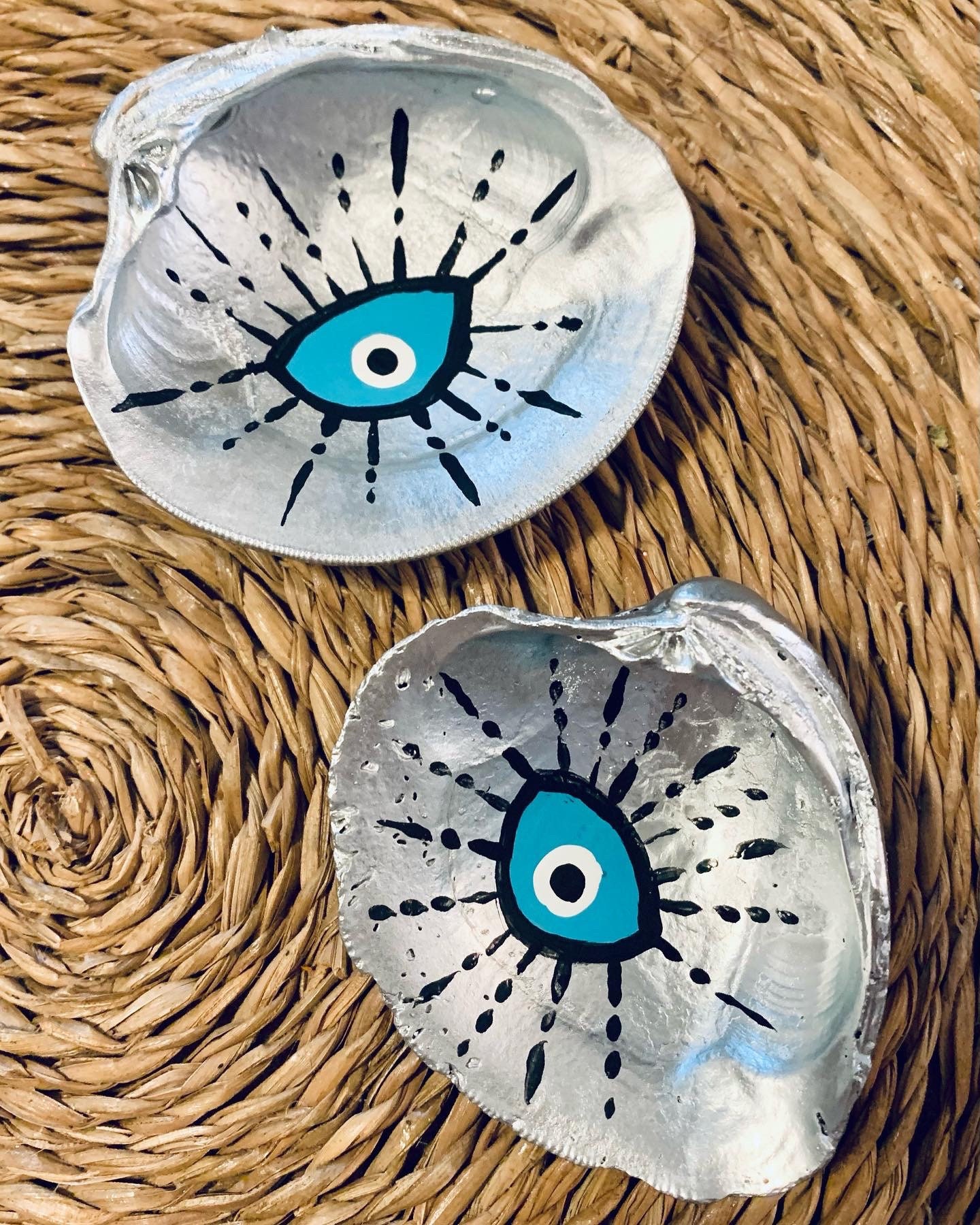 Evil Eye, Seashell Hand Painted Jewelry Dish, Beach Decor, Gift for Her ...