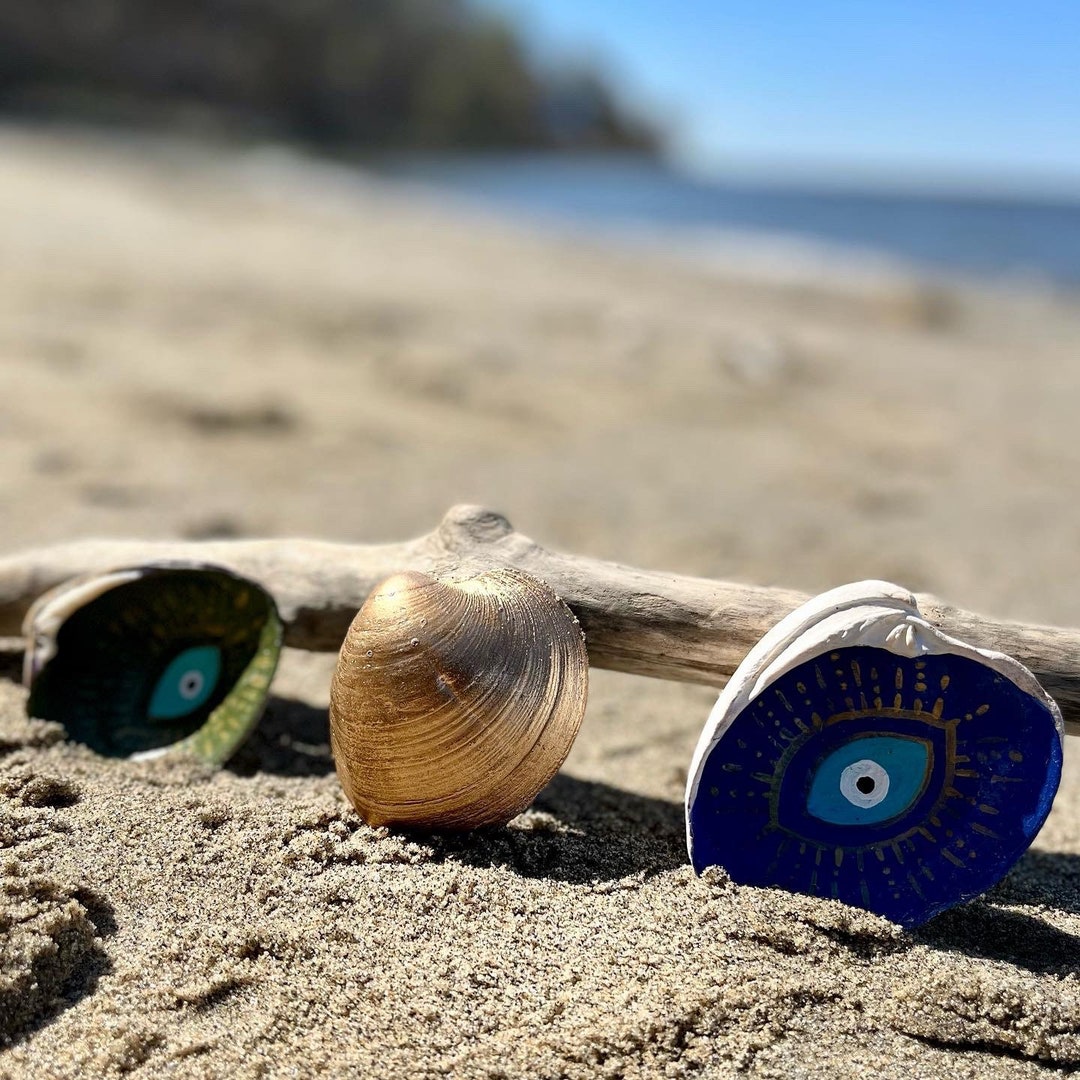 Evil Eye, Seashell Hand Painted Jewelry Dish, Beach Decor, Gift for Her ...