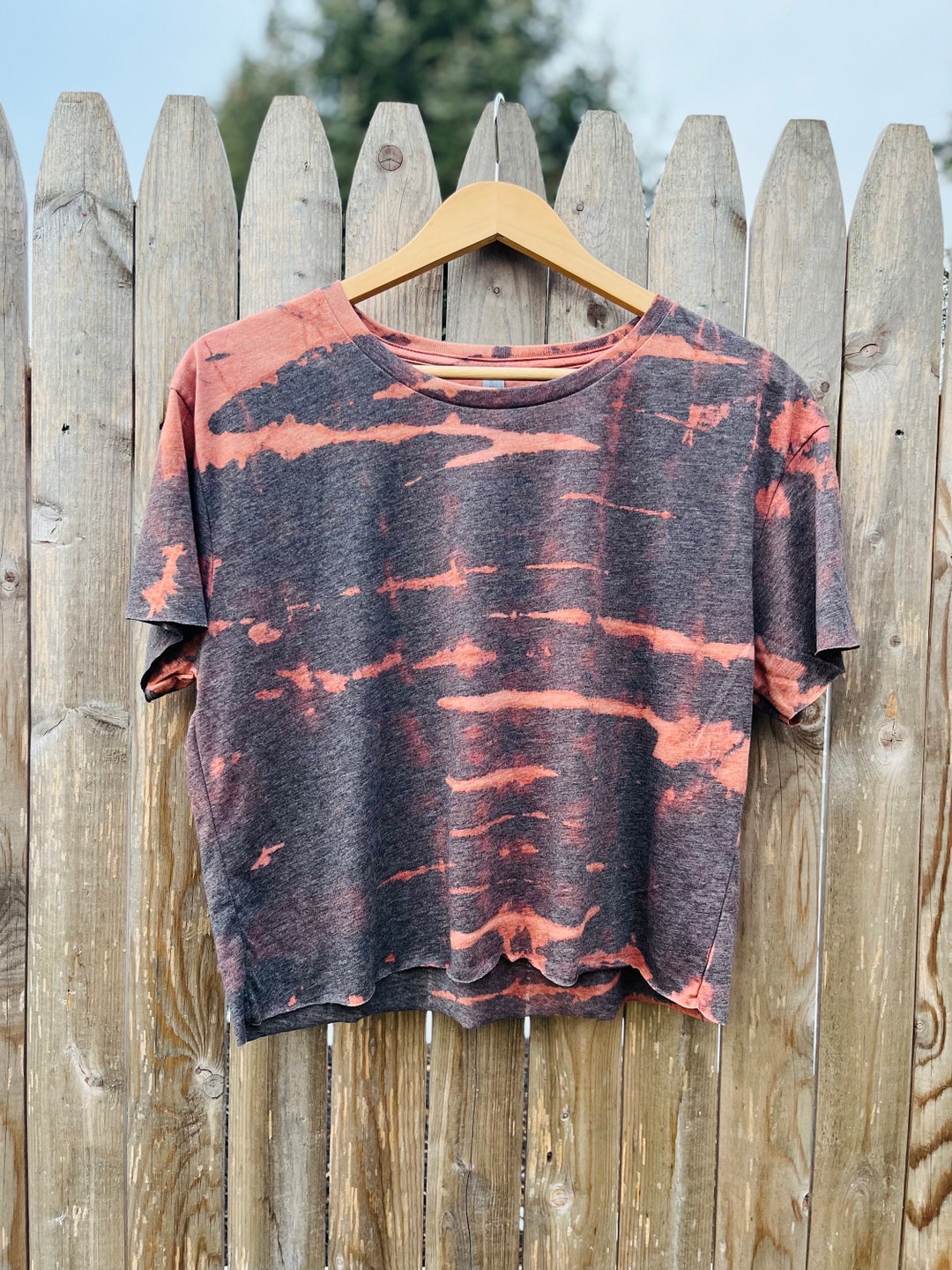 XL Charcoal Grey Cropped Tie Dye Bleach Dye Festival Shirt, V Neck ...