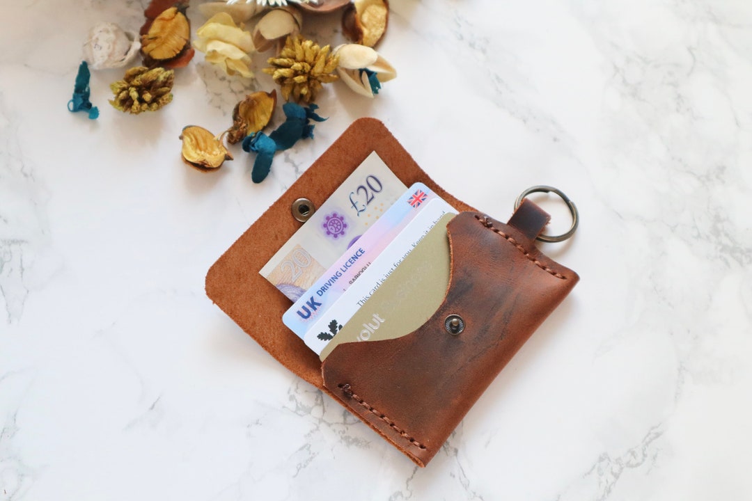 Personalized Leather Keychain Card Holder: Mini Coin Wallet - Etsy