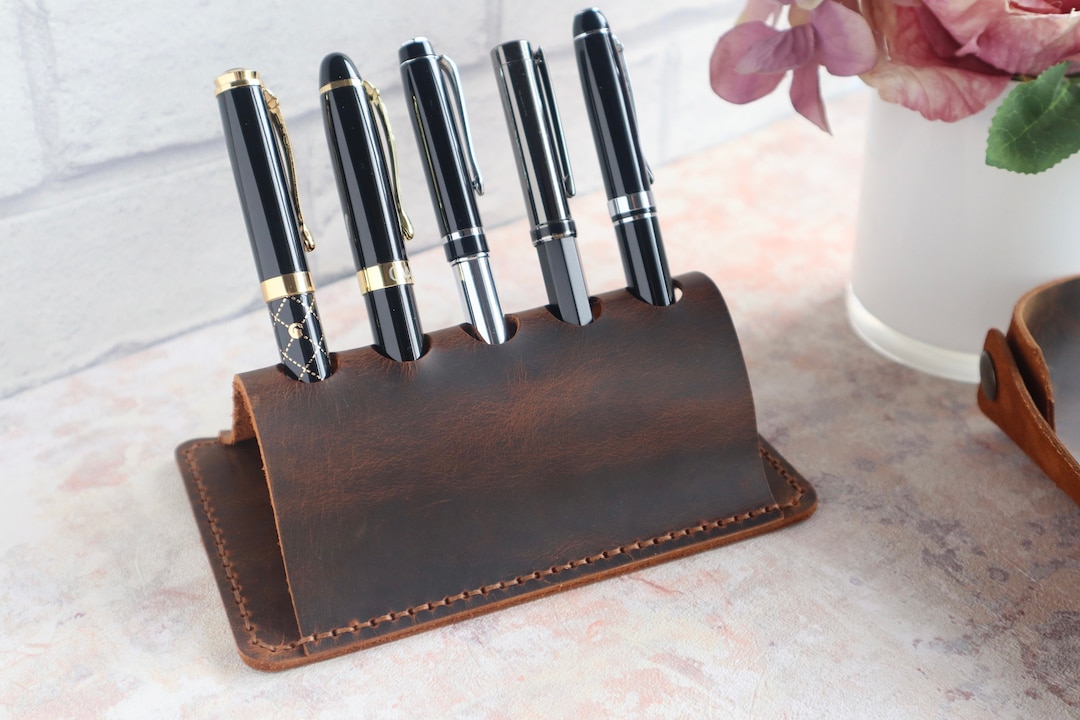 Leather Pen Holder for Desk, Personalised Pen Organizer, Pencil Holder ...