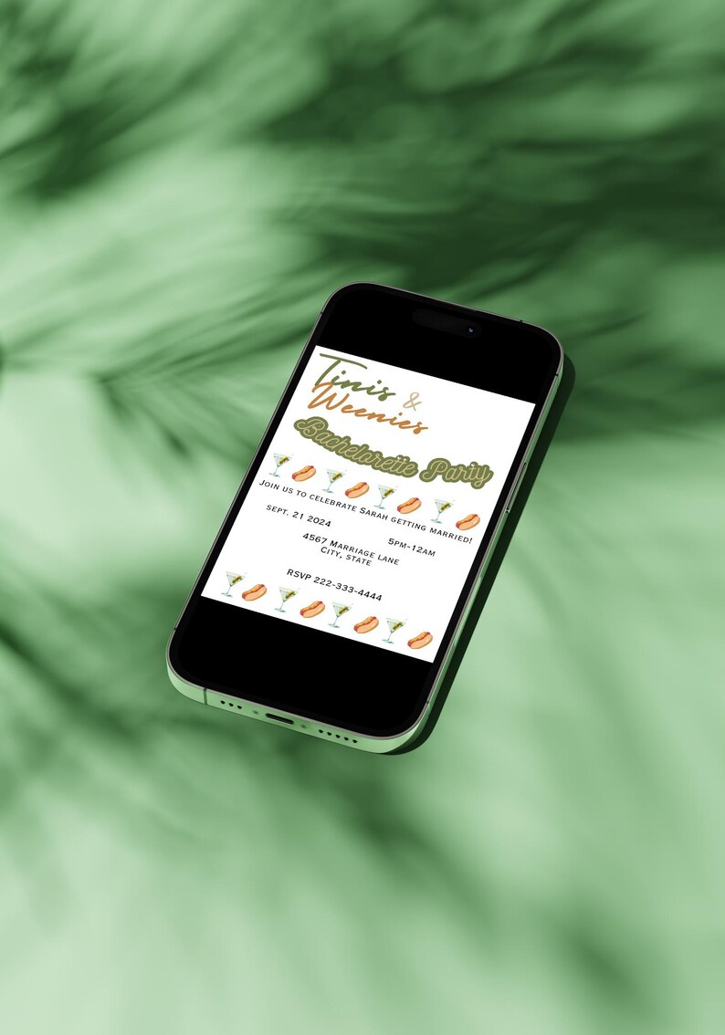 Tinis and Weenies Bachelorette Party Invitation Downloadable Editable ...