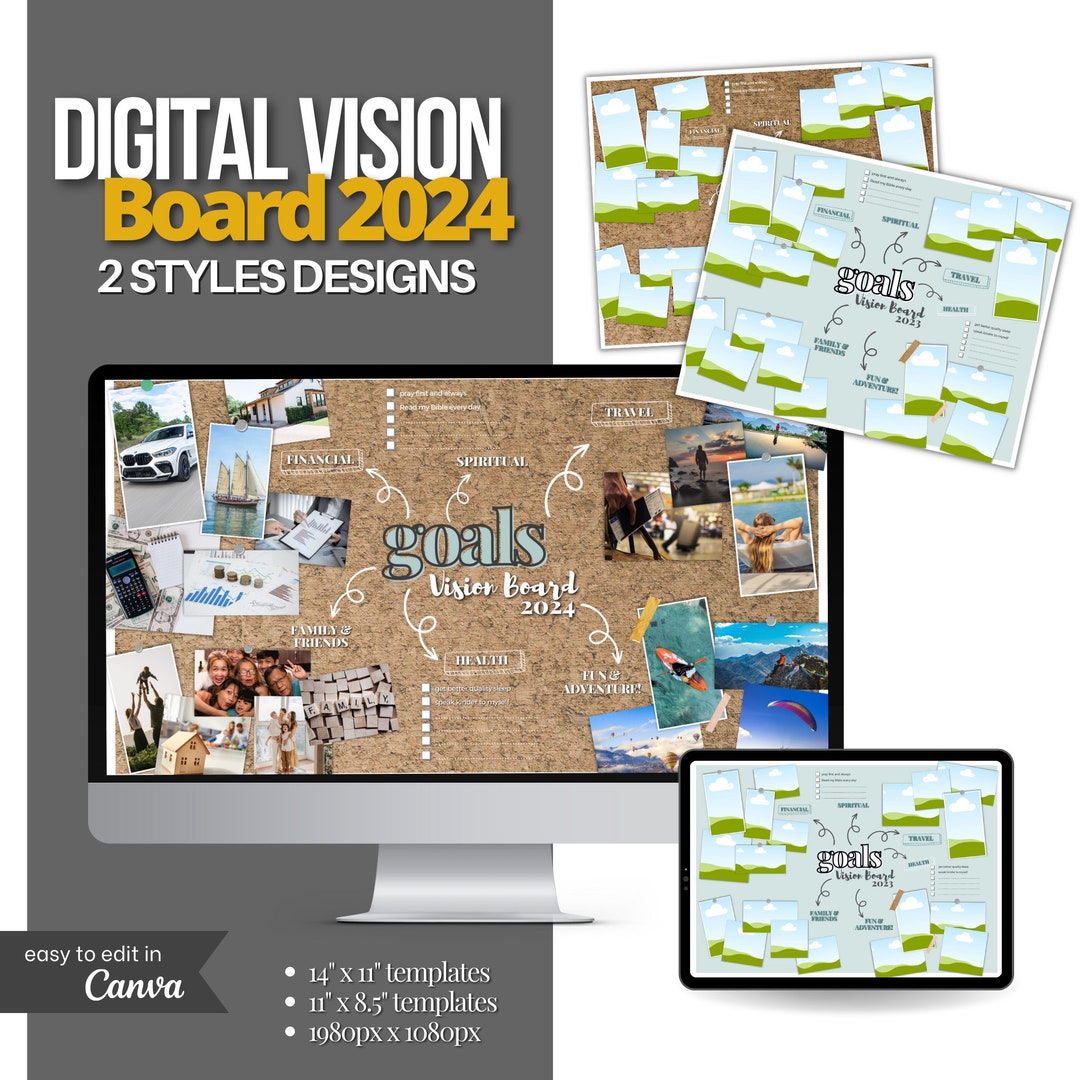 2024 Vision Board, Digital Vision Board Template, Printable Vision ...