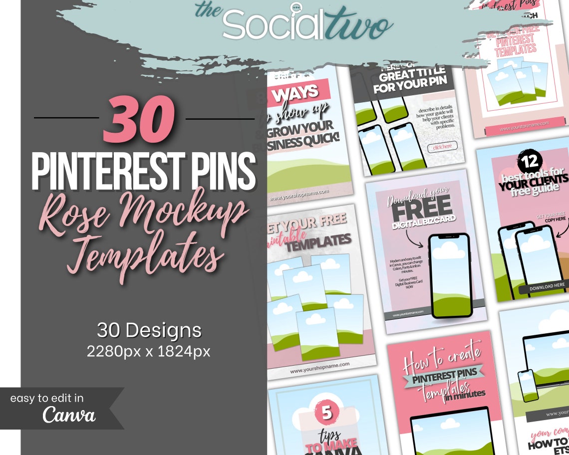 Pinterest Pin Rose Mockup Templates Pin Mockup Canva - Etsy
