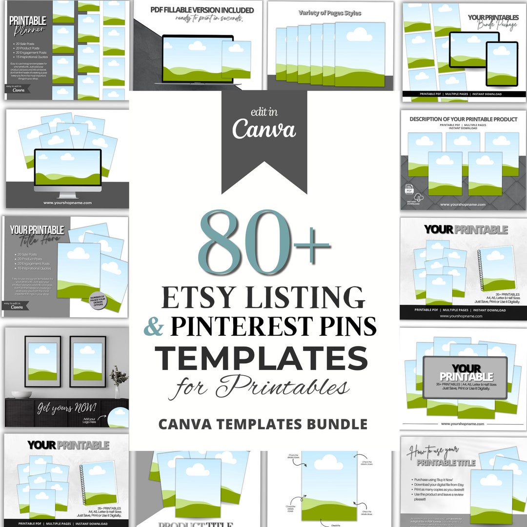Printable Products Templates Bundle, Pinterest Templates, Etsy Listing ...