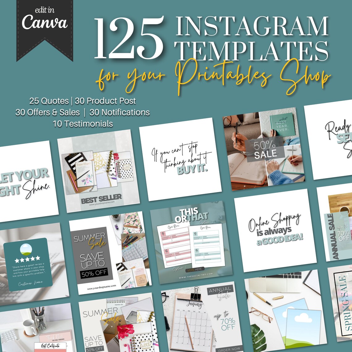 125 Instagram Template Bundle Printable Products Social - Etsy
