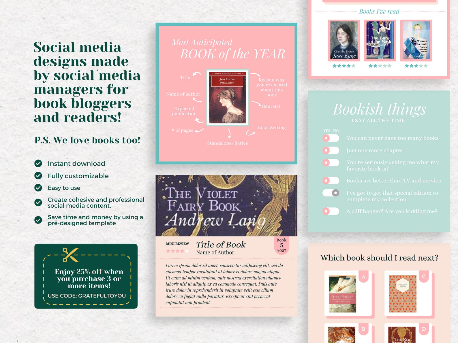 Bookstagram Book Instagram Templates Book Blogger Template - Etsy