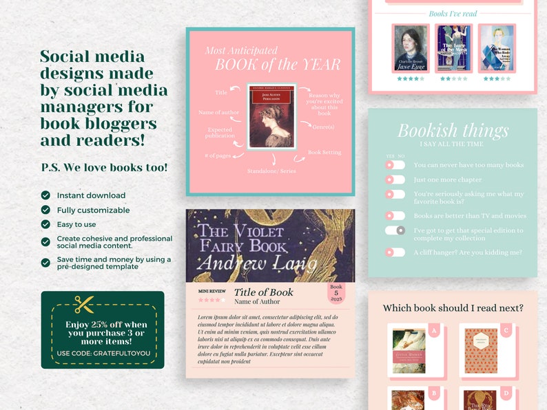 Bookstagram Book Instagram Templates Book Blogger Template - Etsy