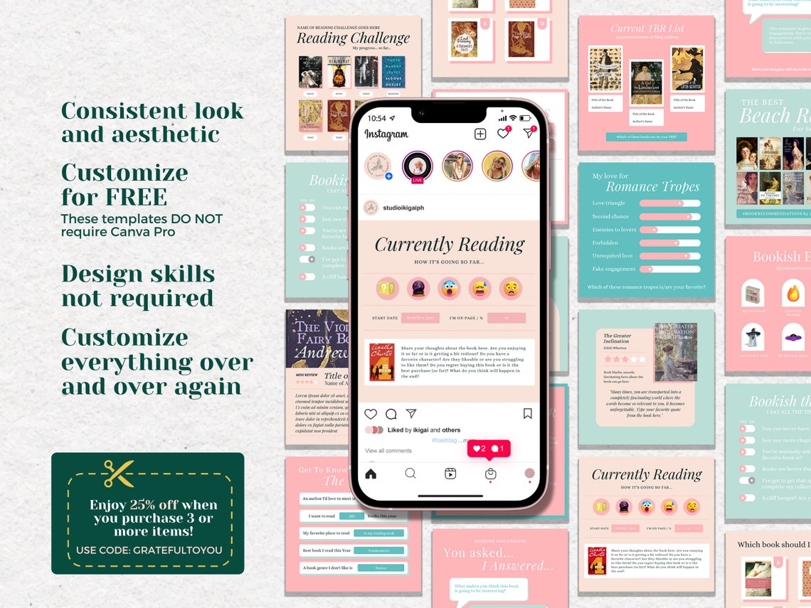 Bookstagram Book Instagram Templates Book Blogger Template - Etsy