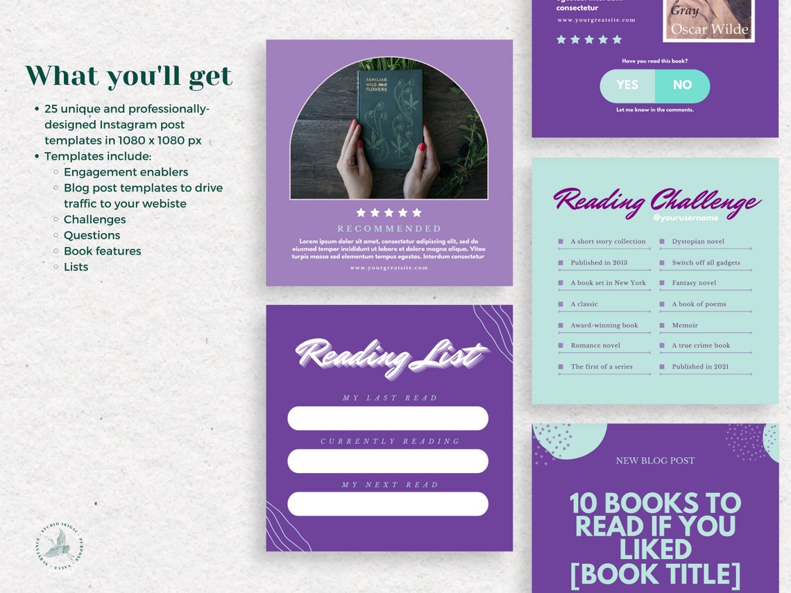 Instagram Templates for Book Bloggers Instagram Post Book - Etsy