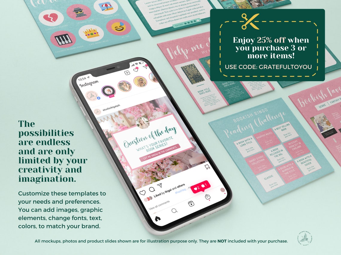 Bookstagram Book Instagram Templates Book Blogger Template - Etsy