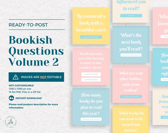 Bookish Questions for Instagram Ready to Post | Volume 2 | Bookstagram ...