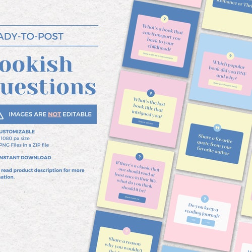 Bookish Questions for Instagram Ready to Post Volume 2 - Etsy