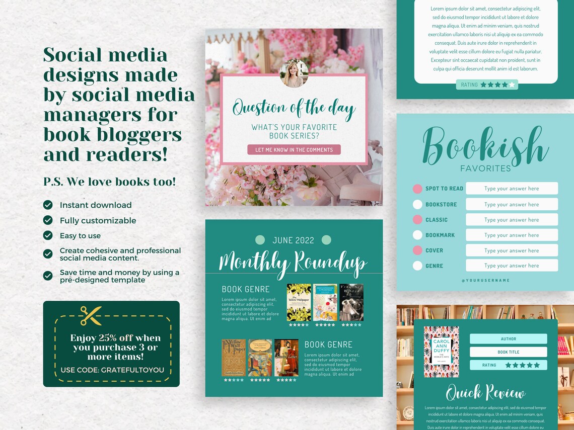 Bookstagram Book Instagram Templates Book Blogger Template - Etsy