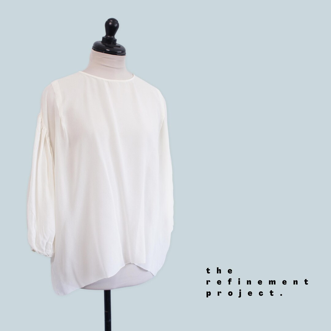 Acne 30s Style Sheer Silk Chiffon Blouse With Balloon Sleeves, Size ...