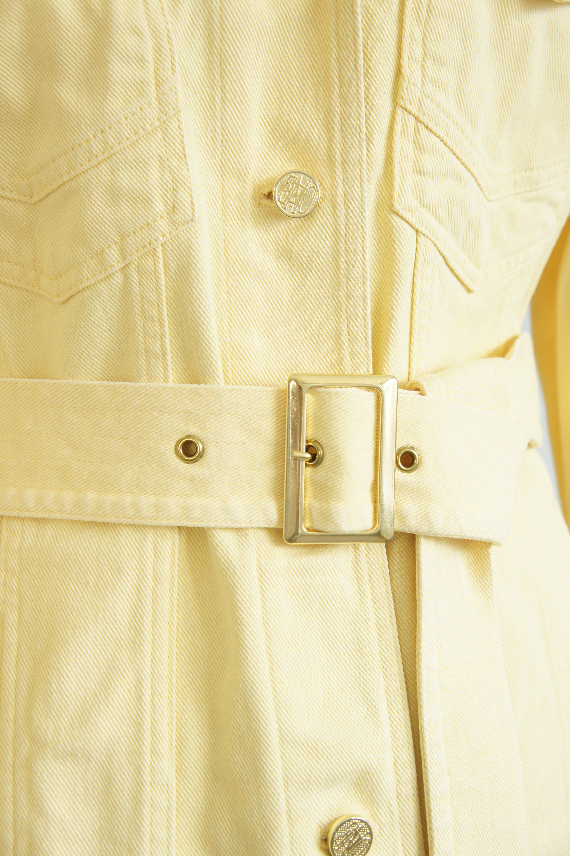 80s 90s Escada Yellow Denim Long Jacket Coat, Size Medium - Belted ...