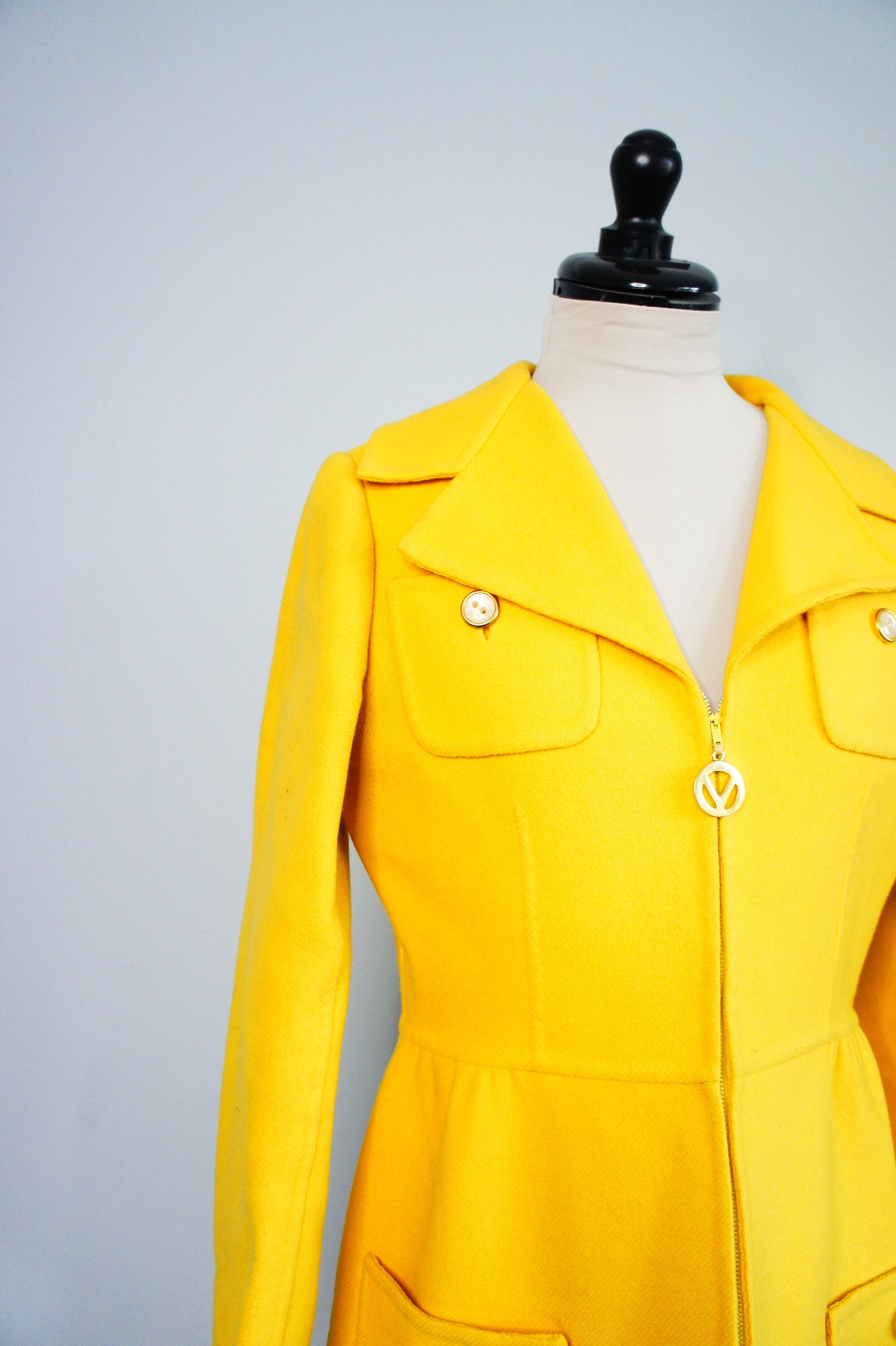 60s Bright Canary Yellow Wool Coat Size Small Long Sleeves - Etsy
