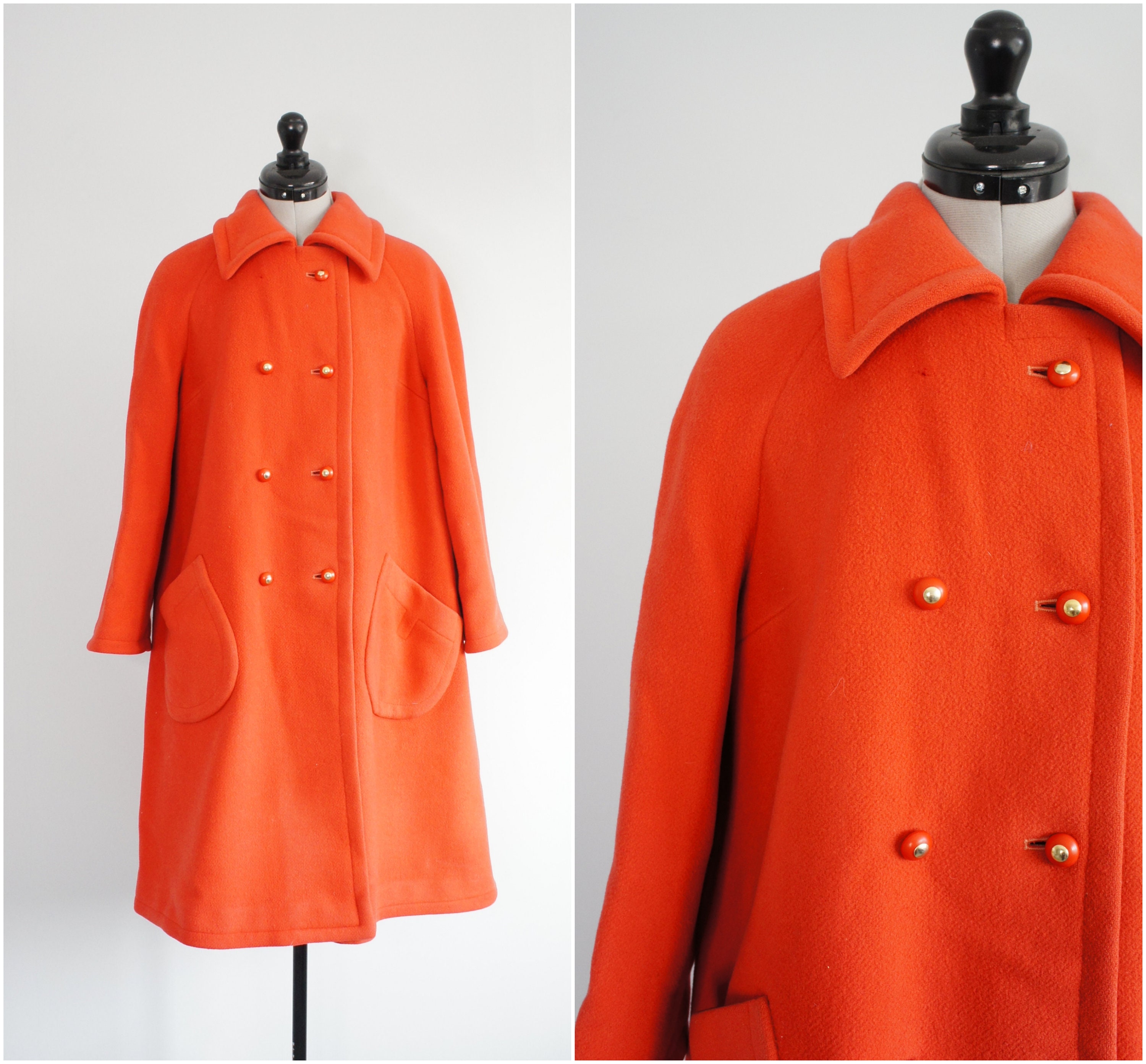 60s Jaeger Bright Coral Pink Red Wool Swing Pea Coat Size - Etsy