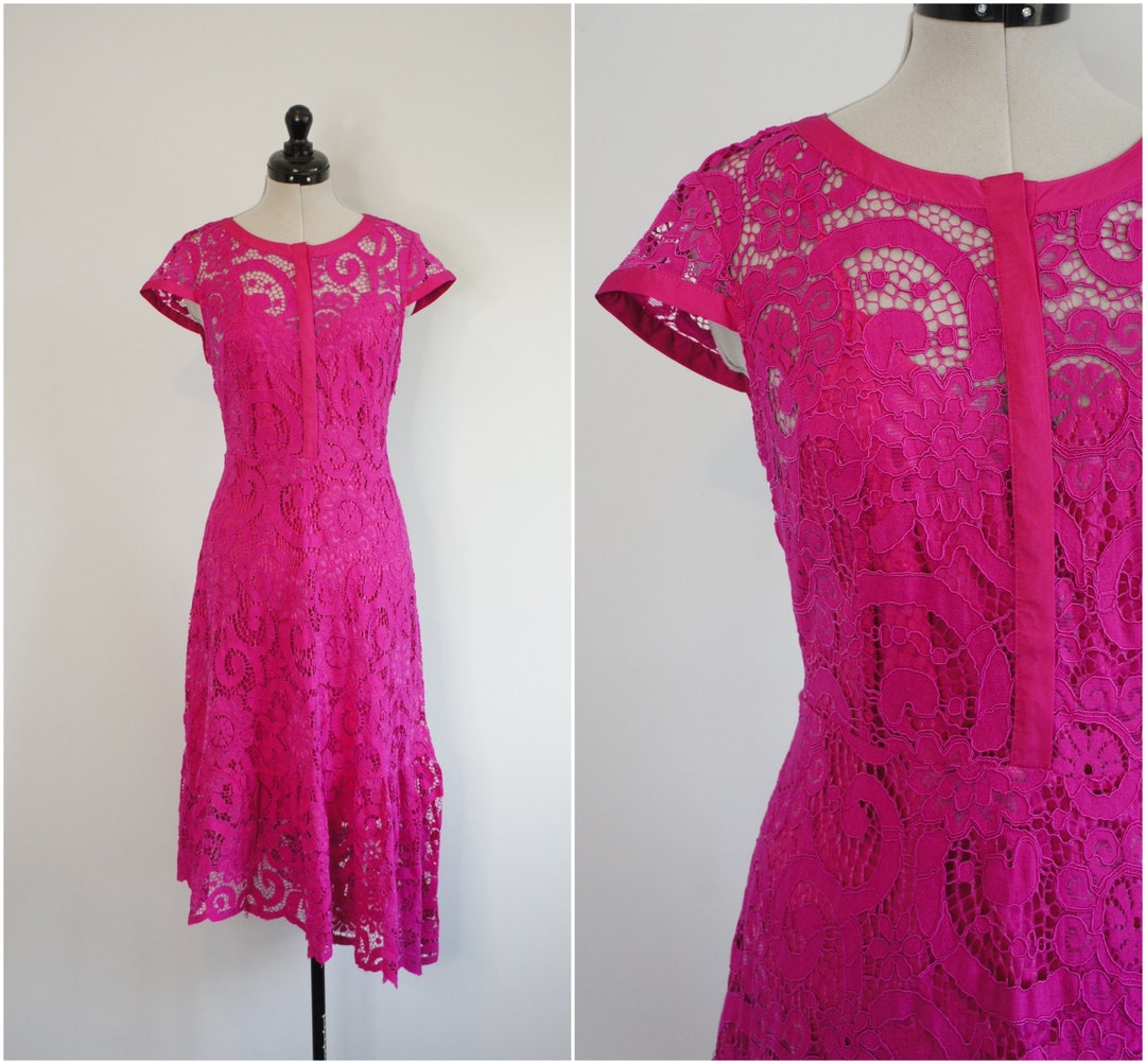 Nanette Lepore 30s Style Magenta Pink Lace Dress With Cap Sleeves, Size ...