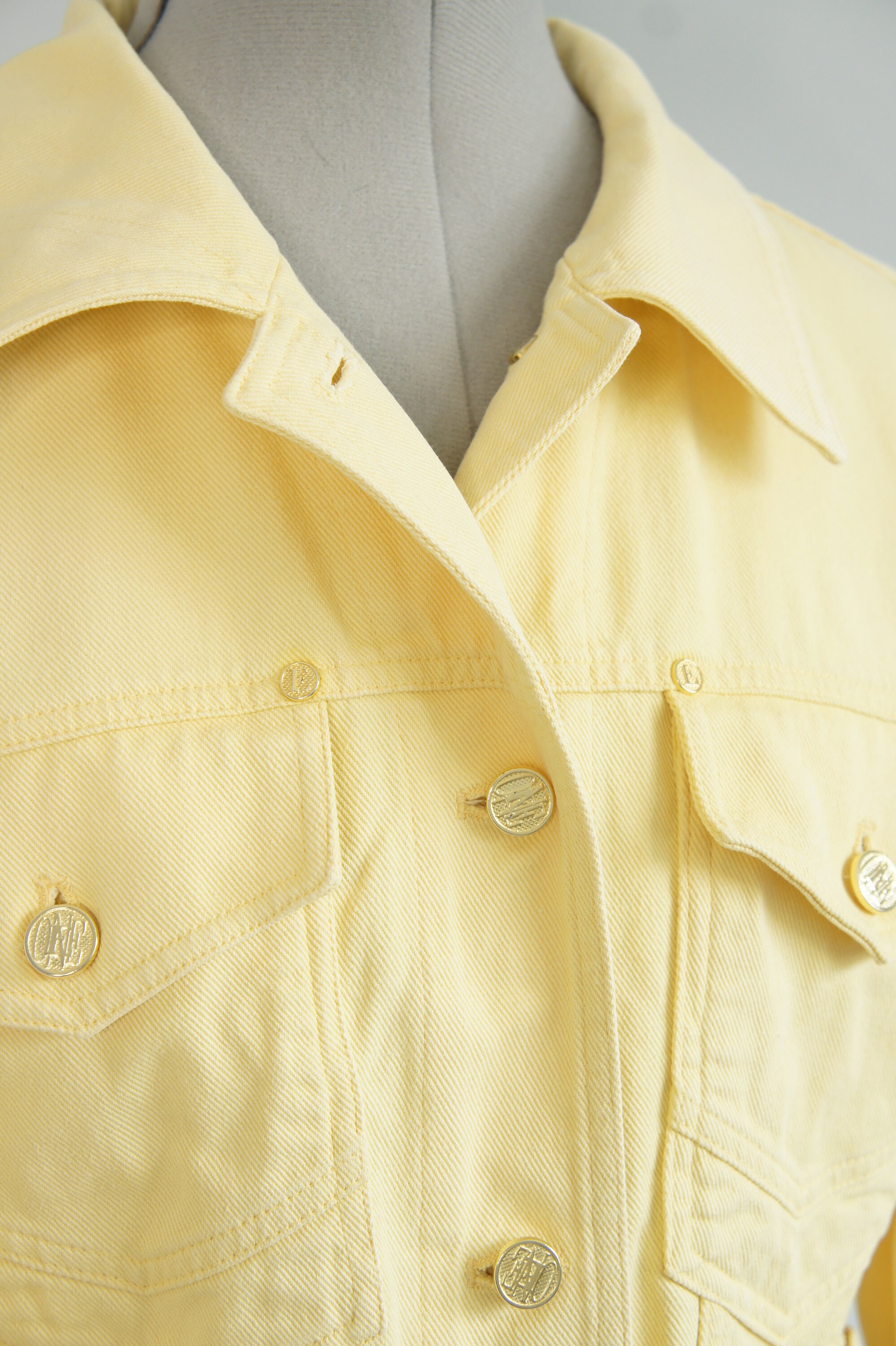 80s 90s Escada Yellow Denim Long Jacket Coat, Size Medium - Belted ...