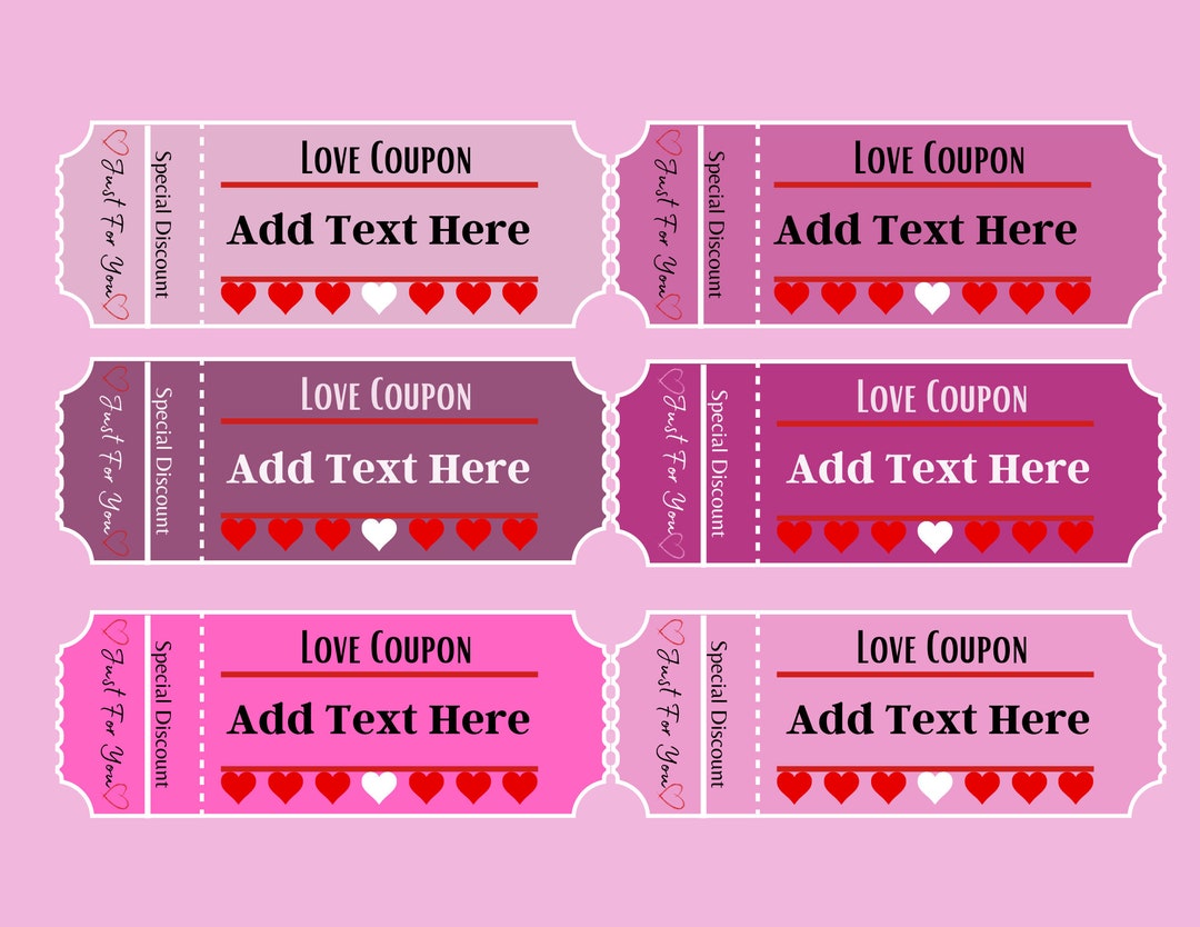Customizable Valentines Love Coupons for Her or Him Template | Fun Gift ...