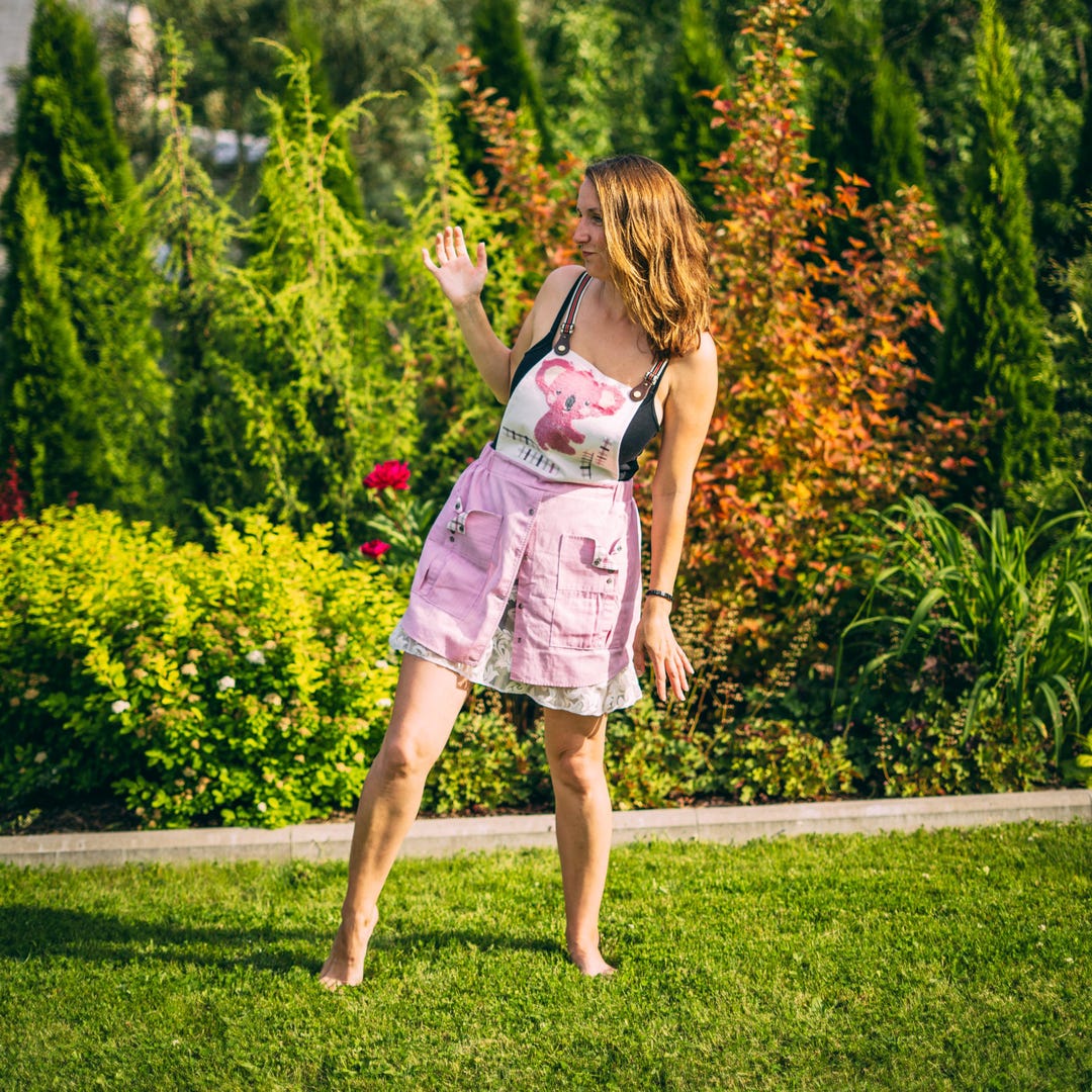 Upcycled Pinafore Dress With Sequin Koala Tee and Lace Curtain ...