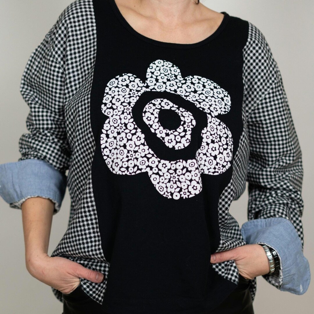 Upcycled Flannel Shirt – Redesigned Casual Wildflower Patchwork Blouse ...
