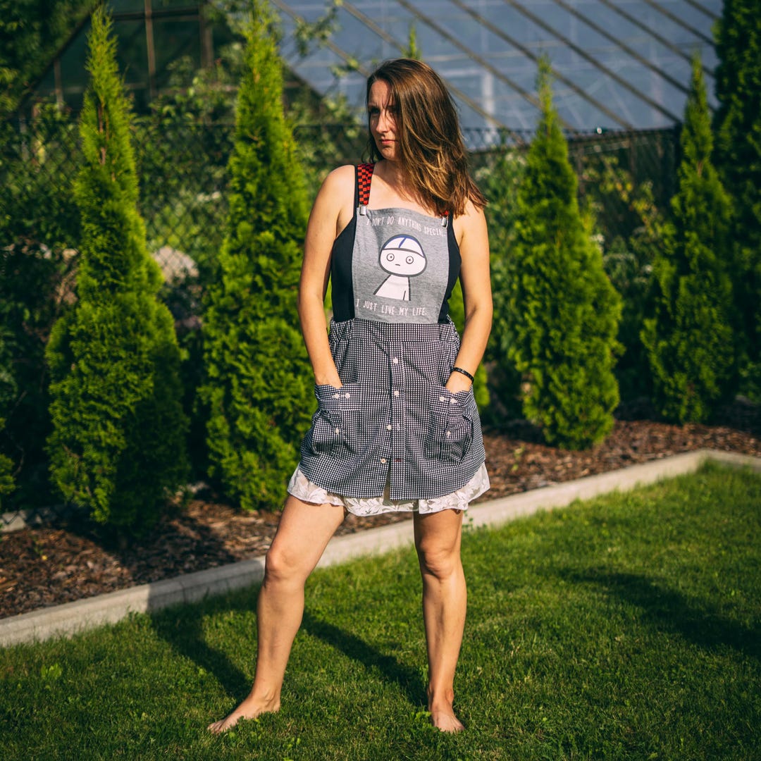 Upcycled Pinafore Dress From Tshirt and Checkered Men's Shirt ...