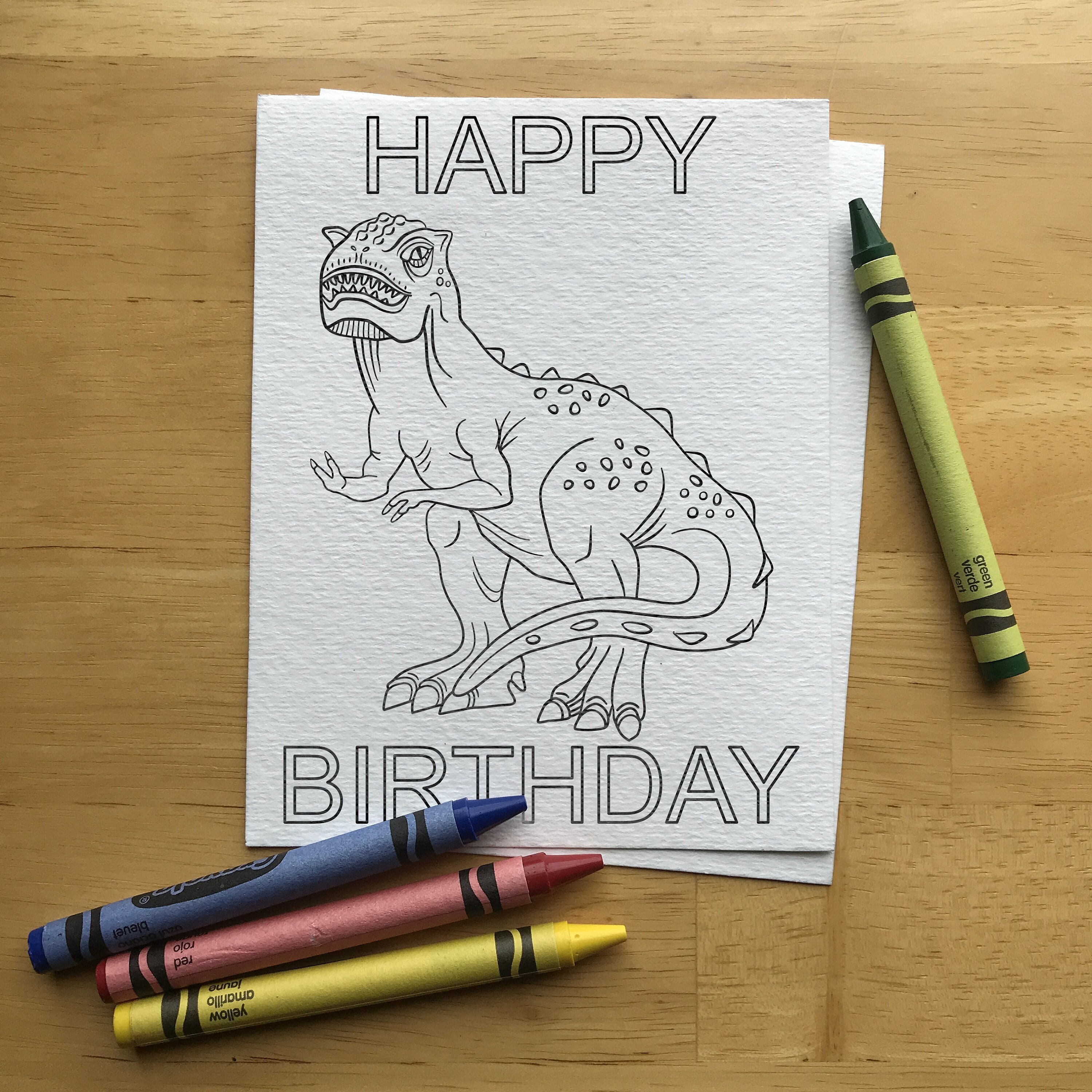 PRINTABLE - Dinosaur Happy Birthday Card for Kids, Coloring Card, DIY ...