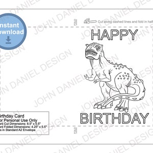 PRINTABLE - Dinosaur Happy Birthday Card for Kids, Coloring Card, DIY ...