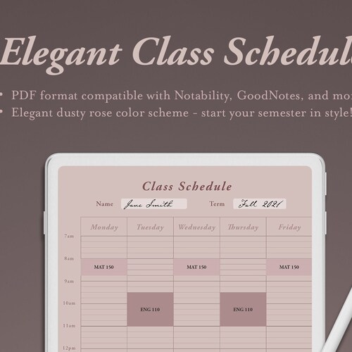 Elegant Class Schedule Digital Template / Dusty Rose Palette / | Etsy