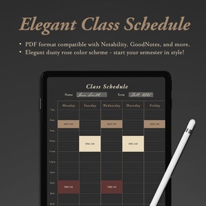 Elegant Class Schedule Digital Template / Dark Color Scheme / iPad ...