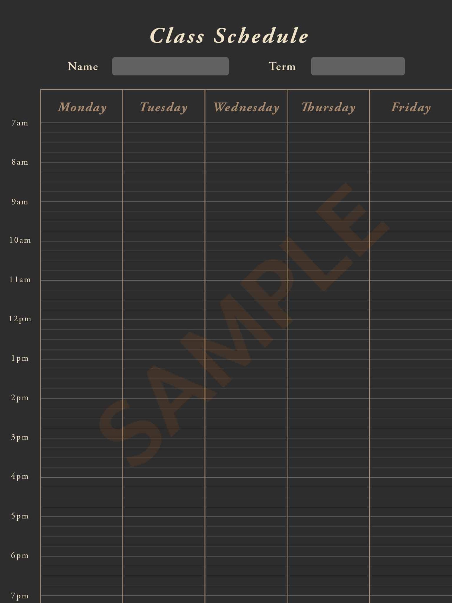 Elegant Class Schedule Digital Template / Dark Color Scheme / - Etsy