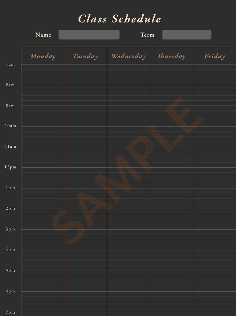 Elegant Class Schedule Digital Template / Dark Color Scheme / iPad ...