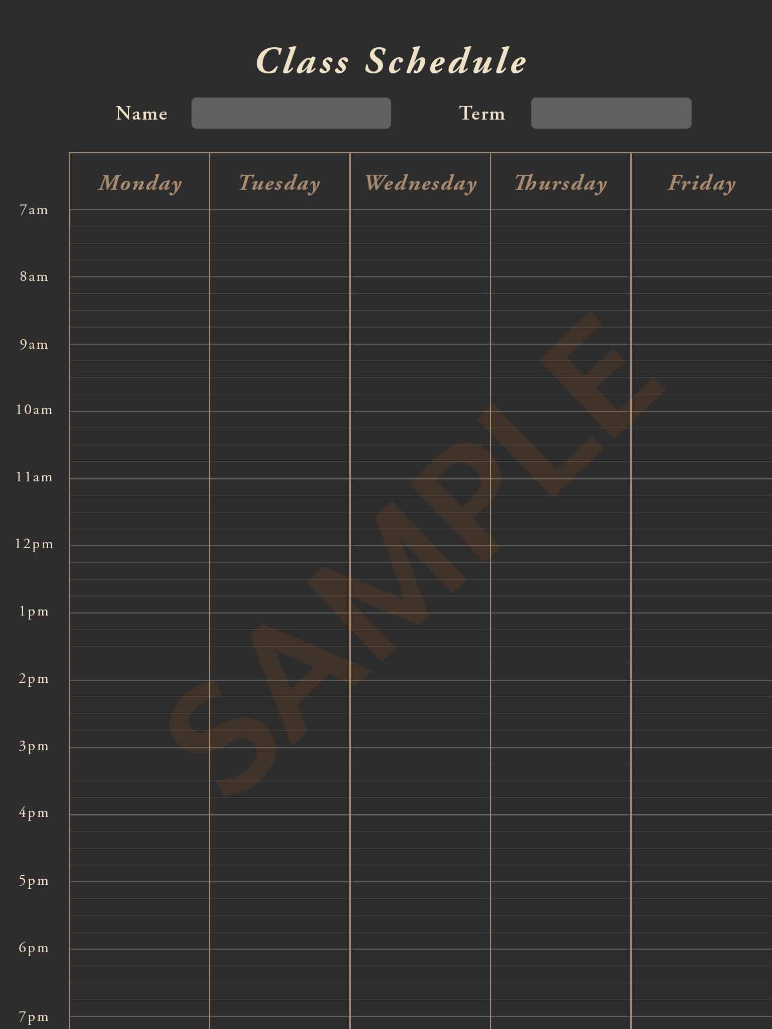 Elegant Class Schedule Digital Template / Dark Color Scheme / iPad ...