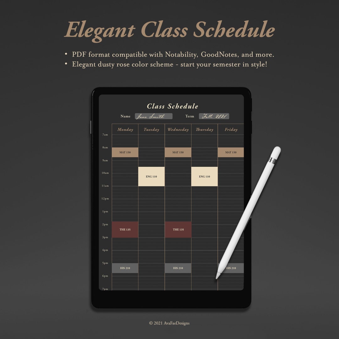 Elegant Class Schedule Digital Template / Dark Color Scheme / iPad ...
