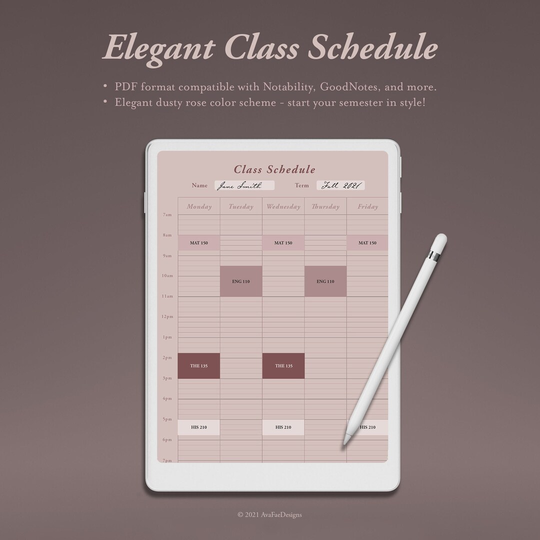 Elegant Class Schedule Digital Template / Dusty Rose Palette / iPad ...
